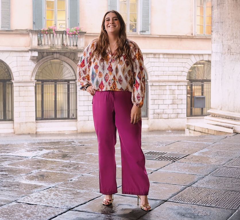 Jean jambe large en chambray avec cordons à la taille