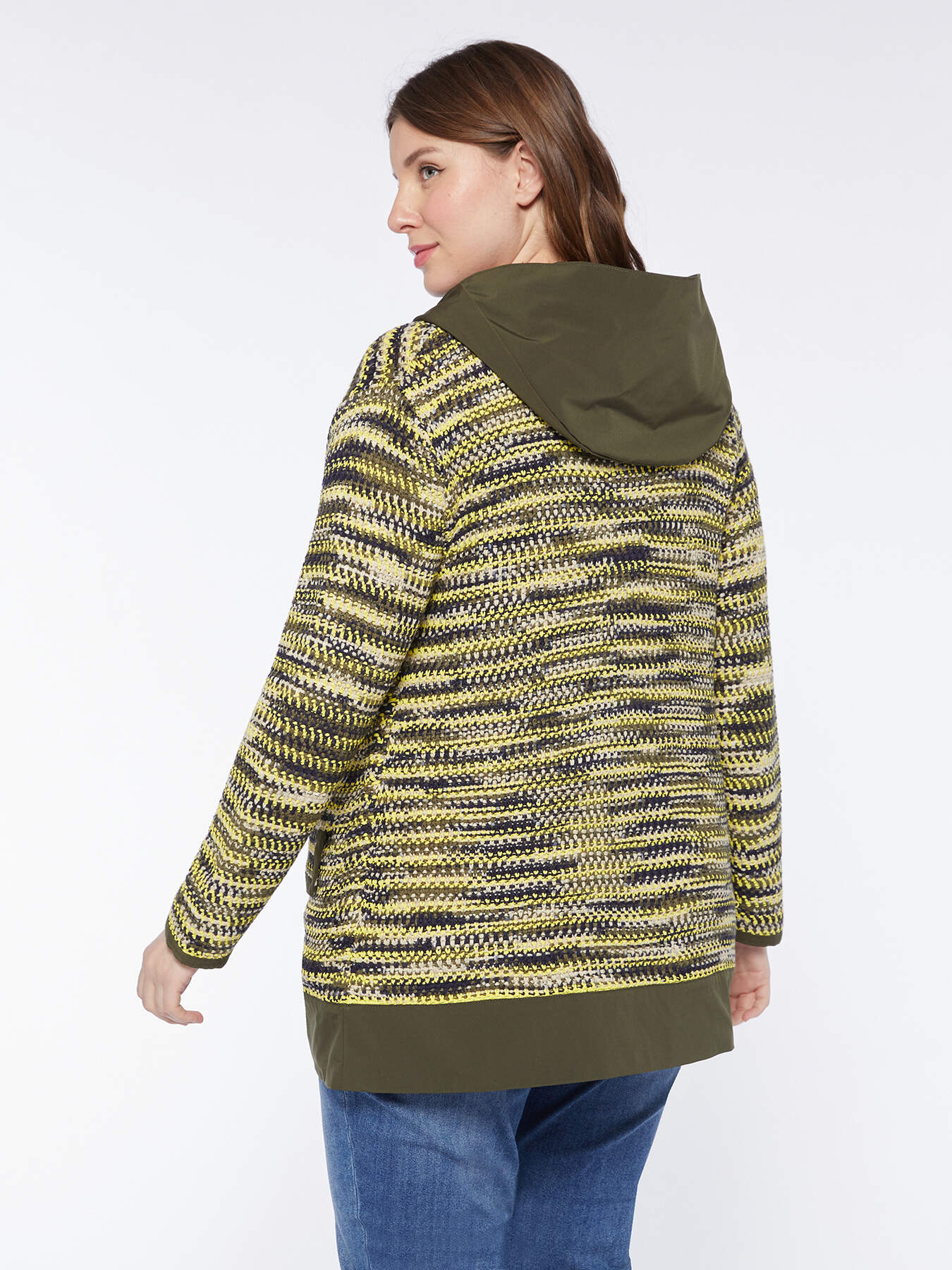 Patterned cardigan with fabric parts